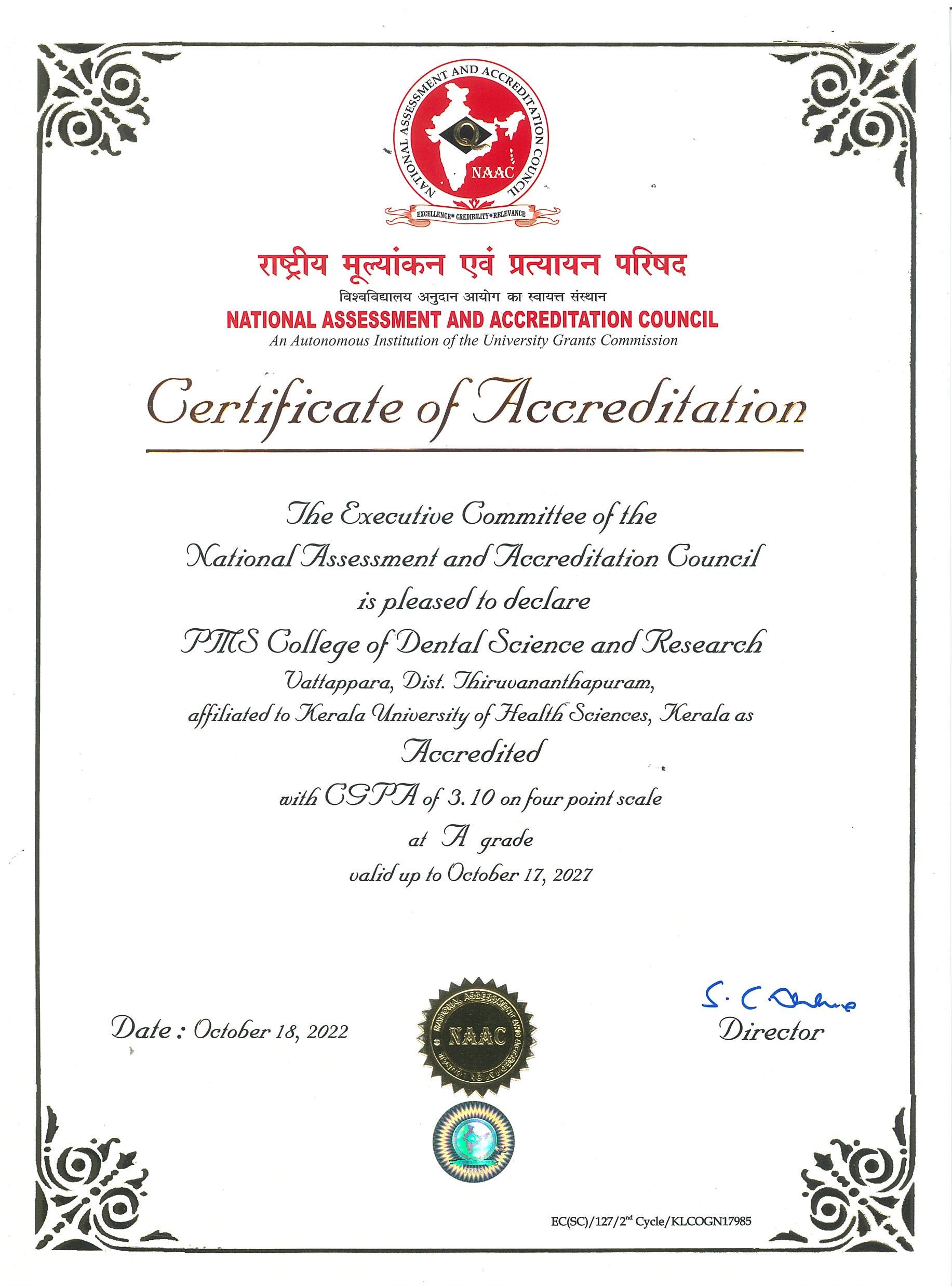 Certificate - PMS Dental College